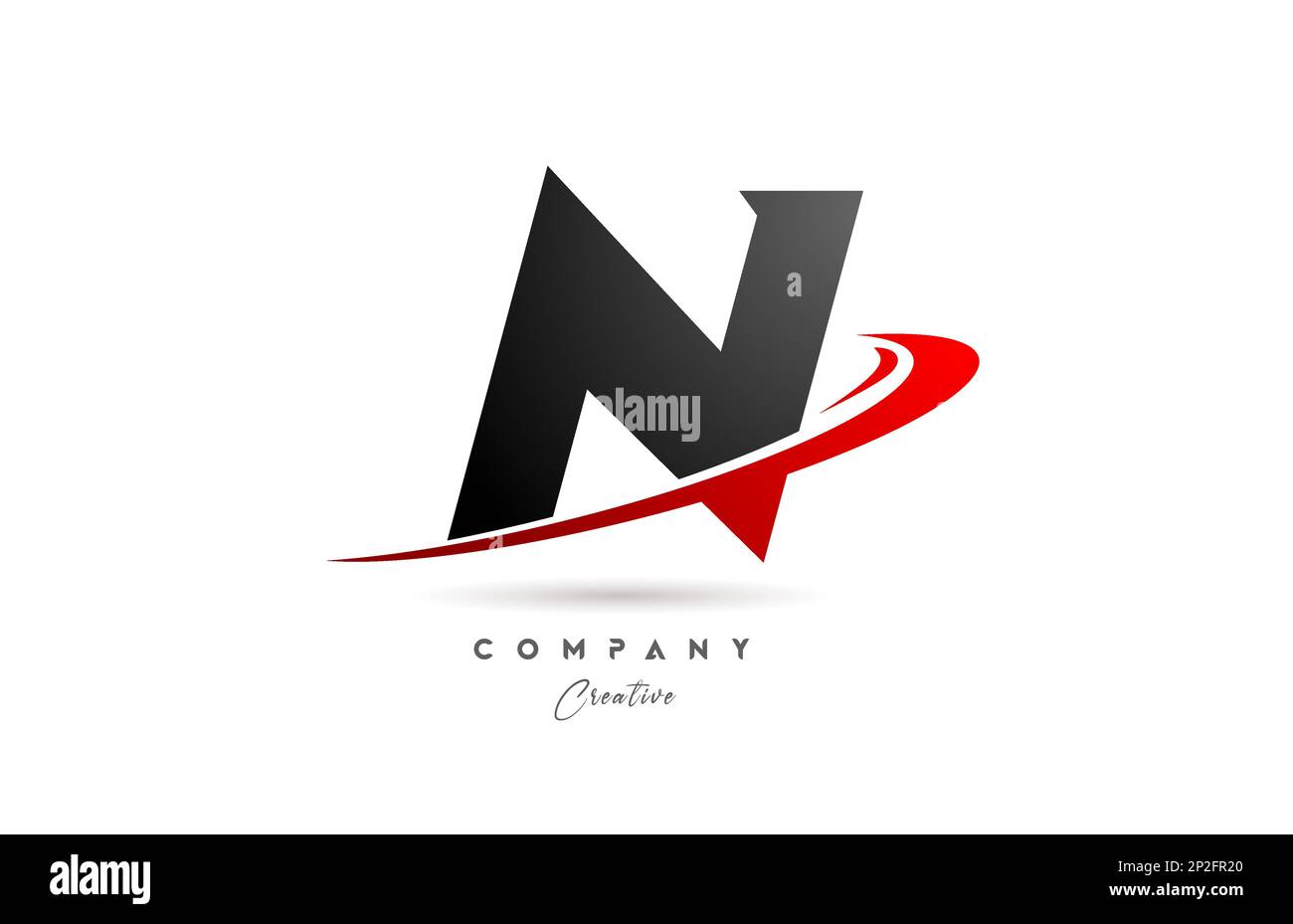 black grey N alphabet letter logo icon design with red swoosh. Creative template for business ...