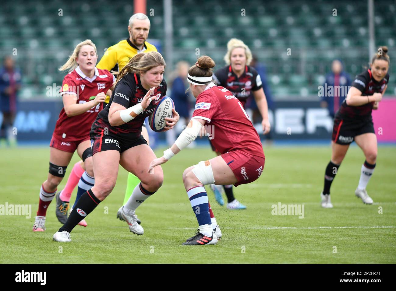 London, UK. 04th Mar, 2023. Poppy Cleall of Saracens Women brings the ...
