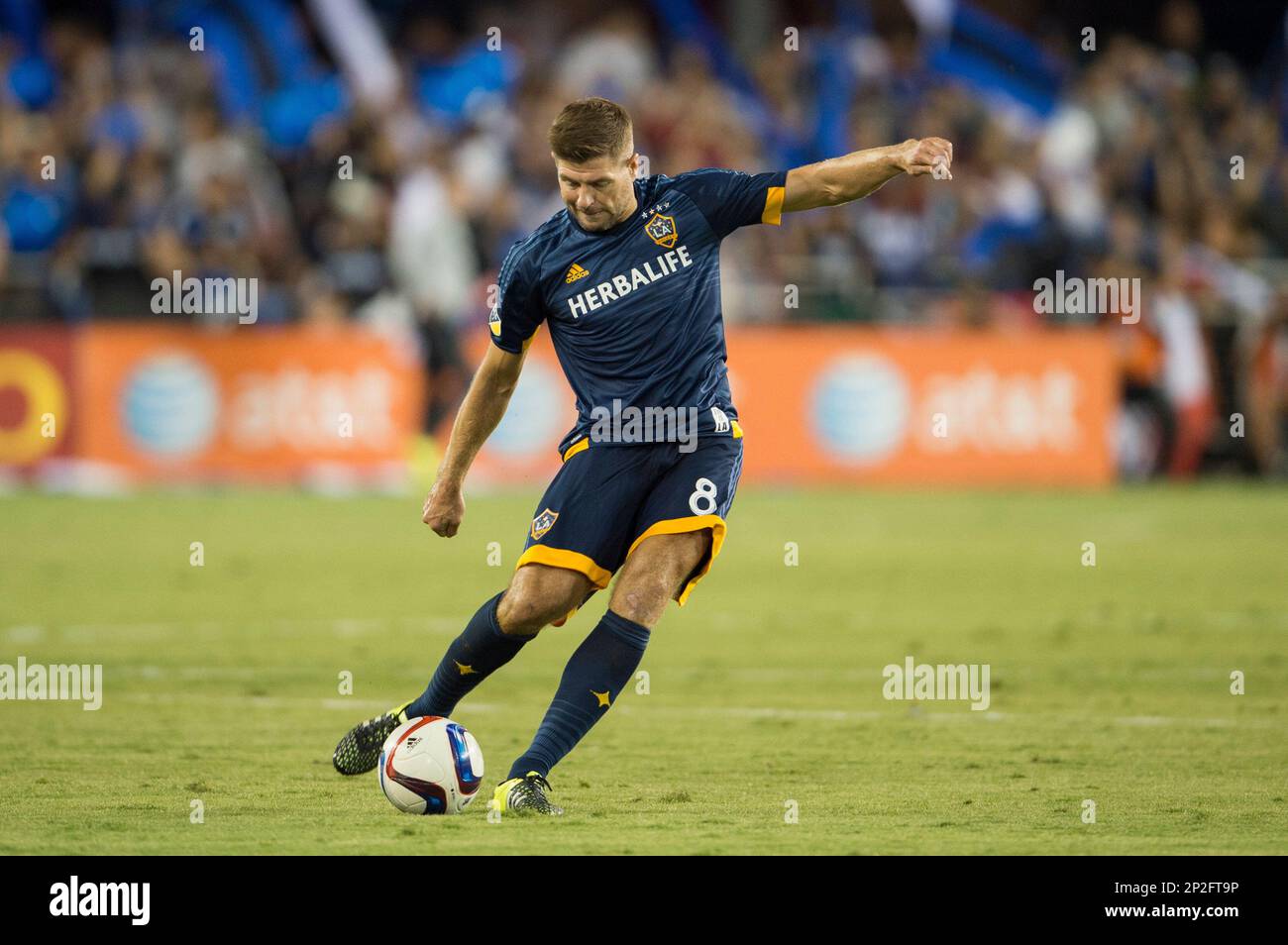 August 28, 2015: Steven Gerrard (8) of the Los Angeles Galaxy takes a ...