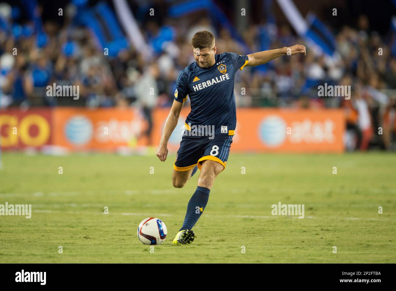 August 28, 2015: Steven Gerrard (8) of the Los Angeles Galaxy takes a ...