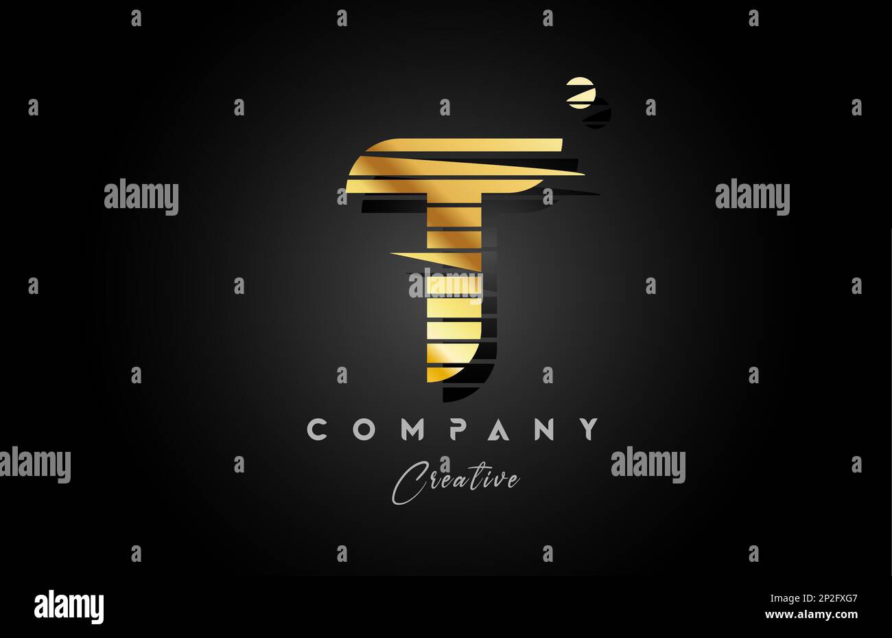 gold golden T alphabet letter logo icon design with line stripe and ...