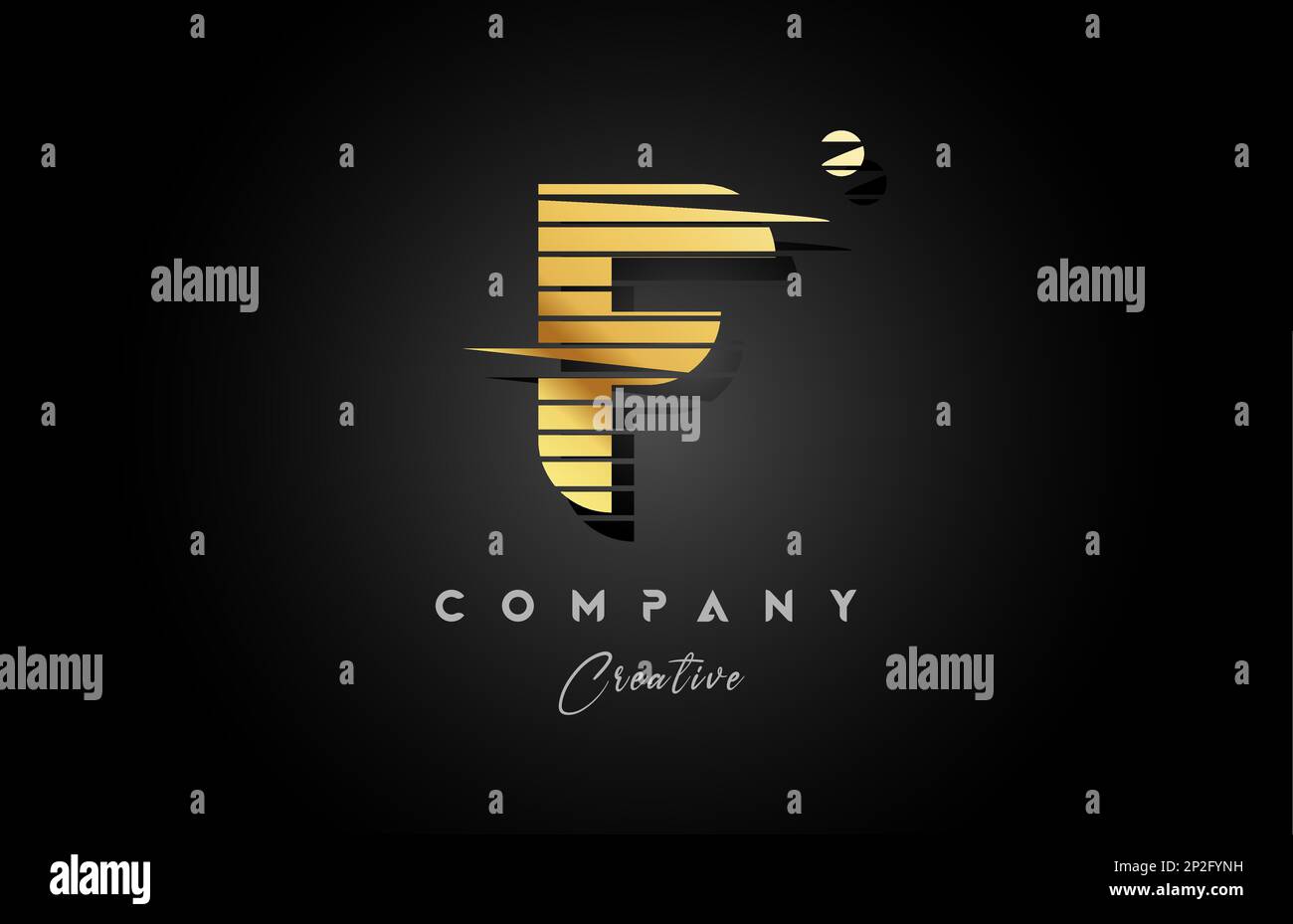 gold golden F alphabet letter logo icon design with line stripe and ...