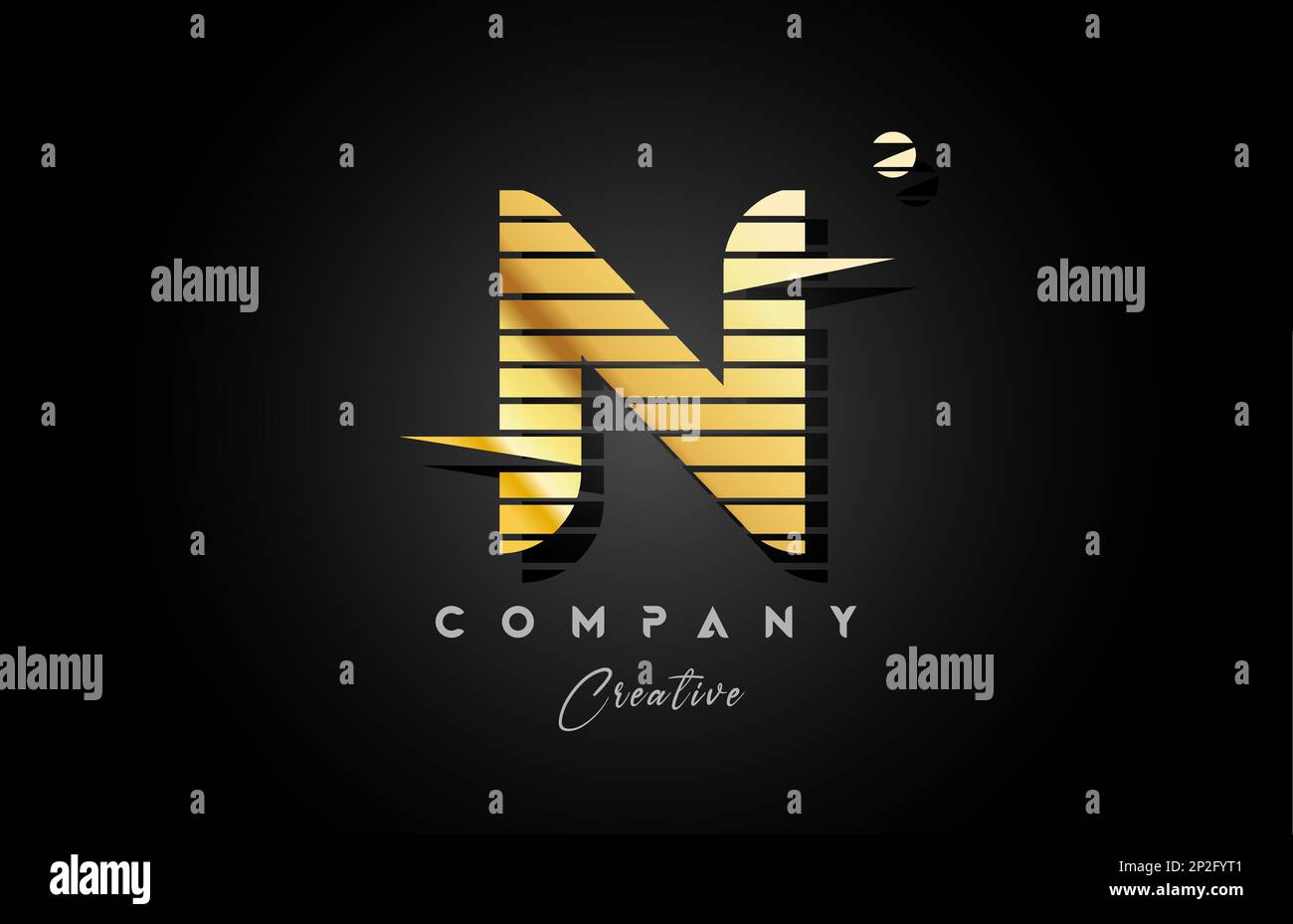 gold golden N alphabet letter logo icon design with line stripe and ...