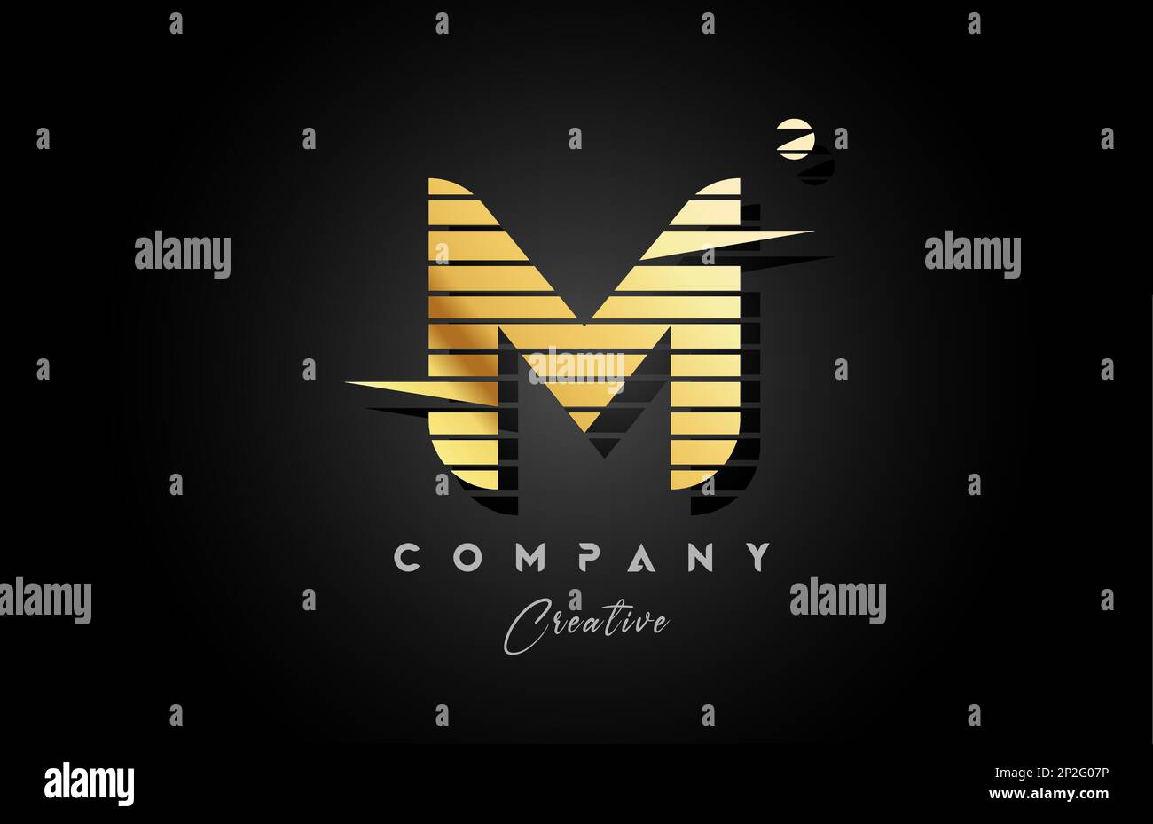 gold golden M alphabet letter logo icon design with line stripe and ...