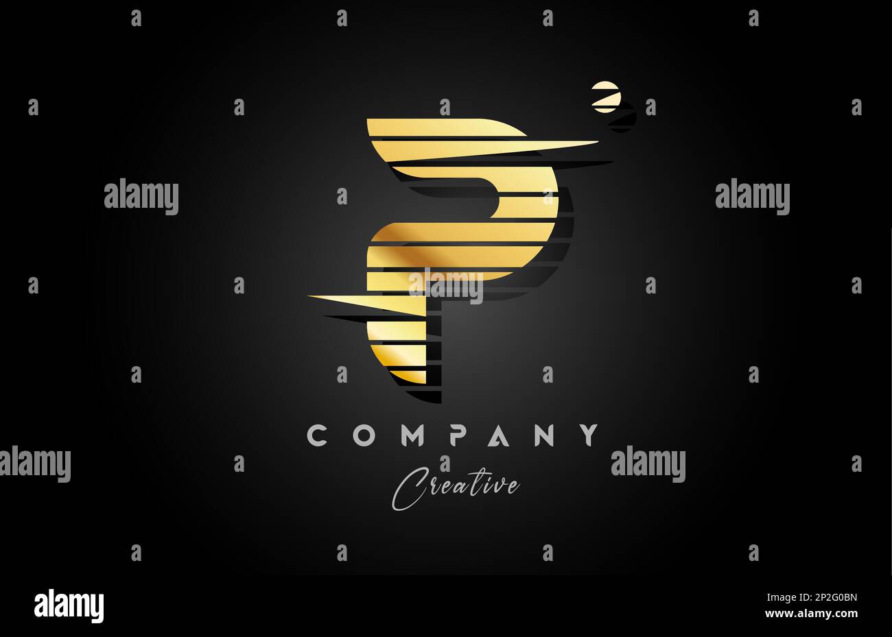 gold golden P alphabet letter logo icon design with line stripe and ...