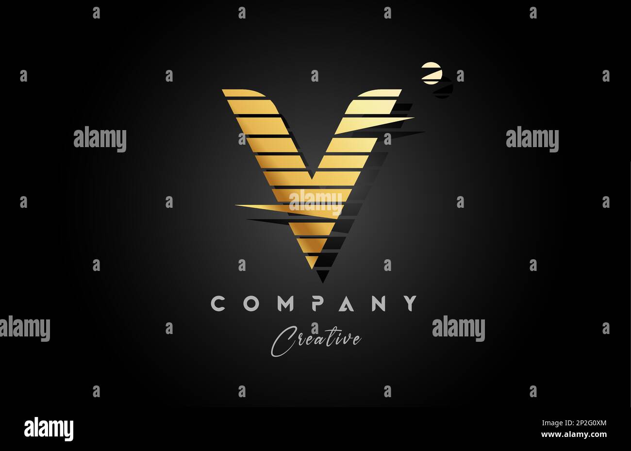 gold golden V alphabet letter logo icon design with line stripe and ...