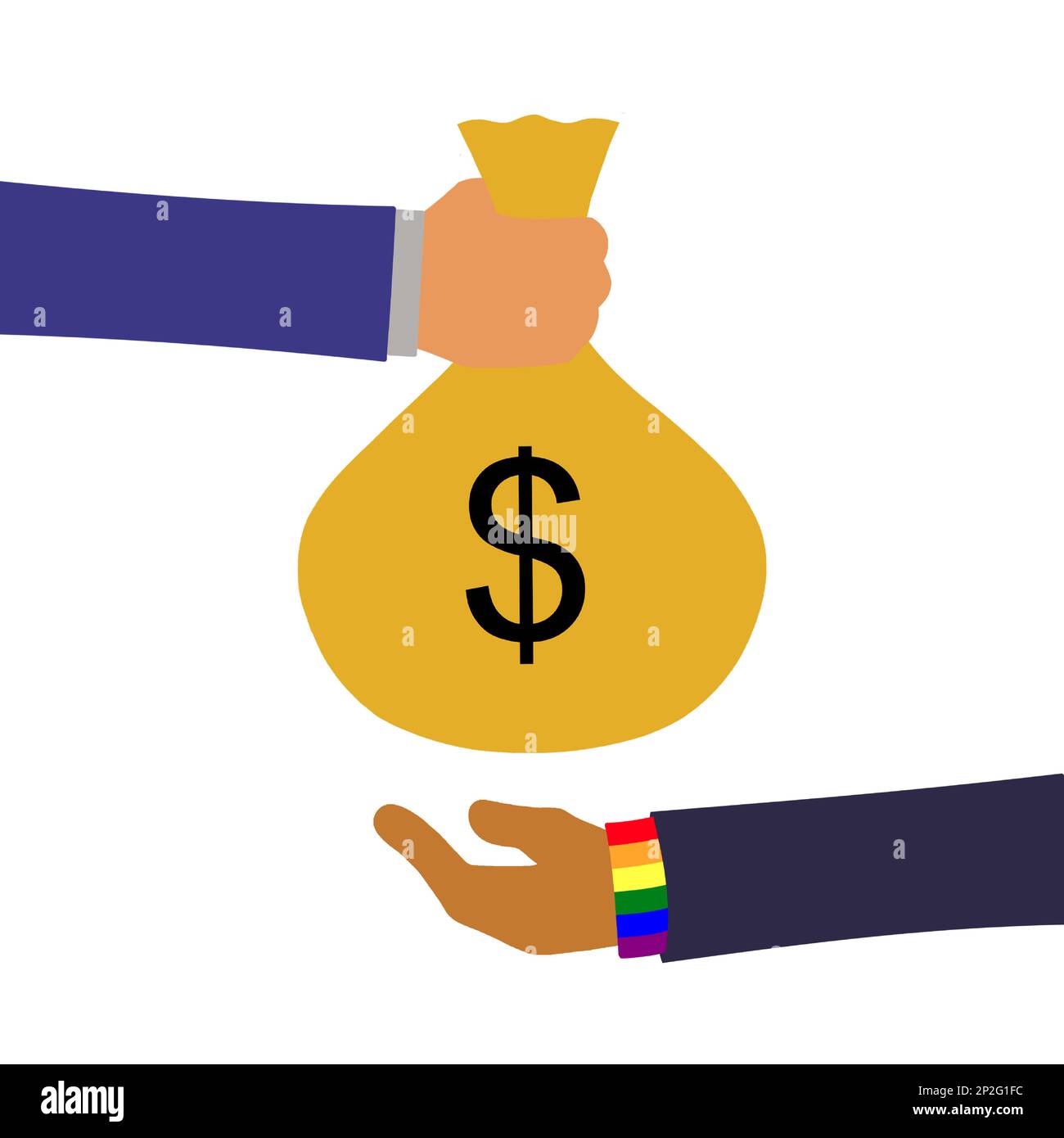 Gay lgbtq businessman hand giving and receiving US dollar money bag ...