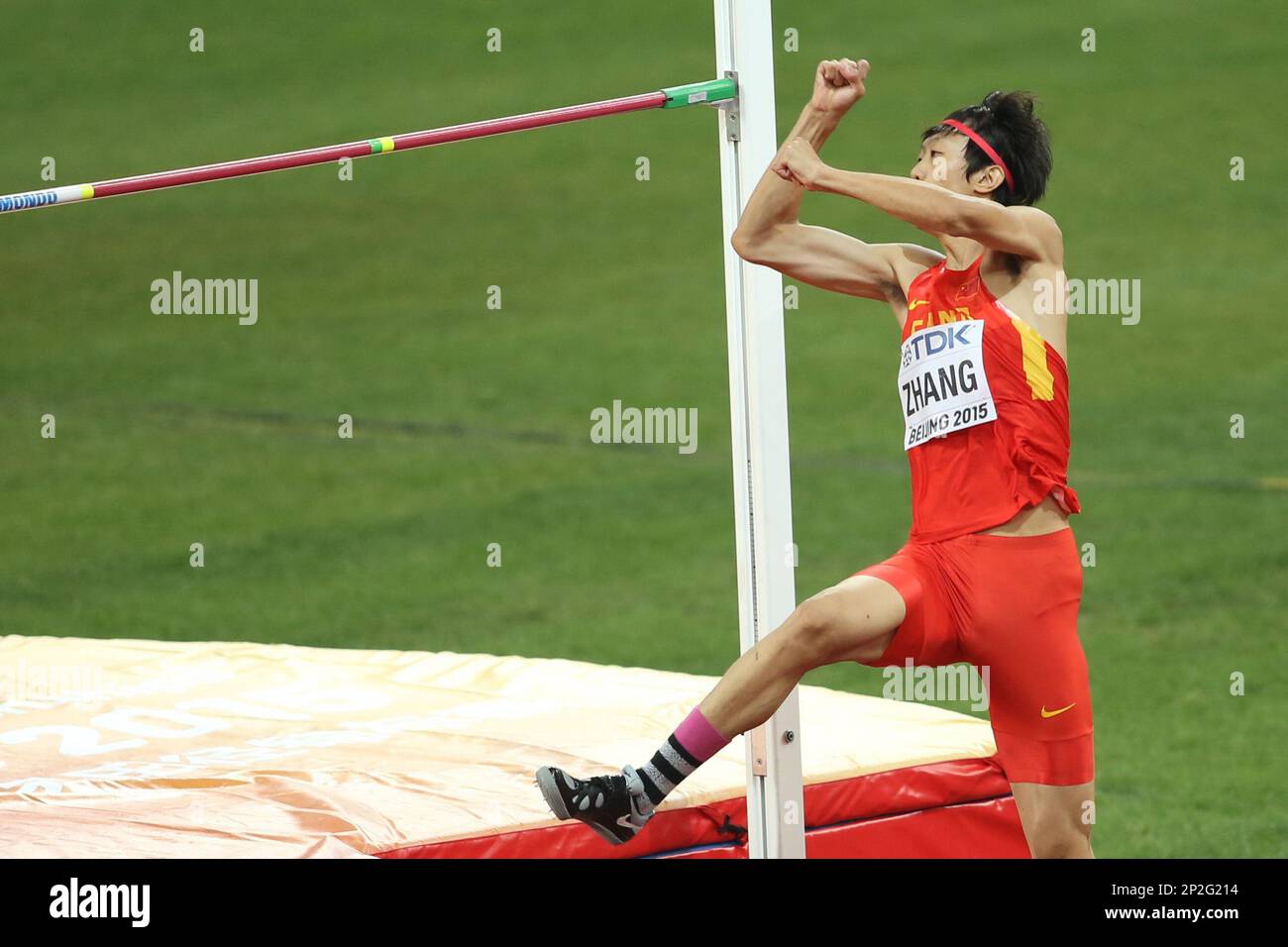 China's Zhang Guowei competes in the men's high jump final during the ...