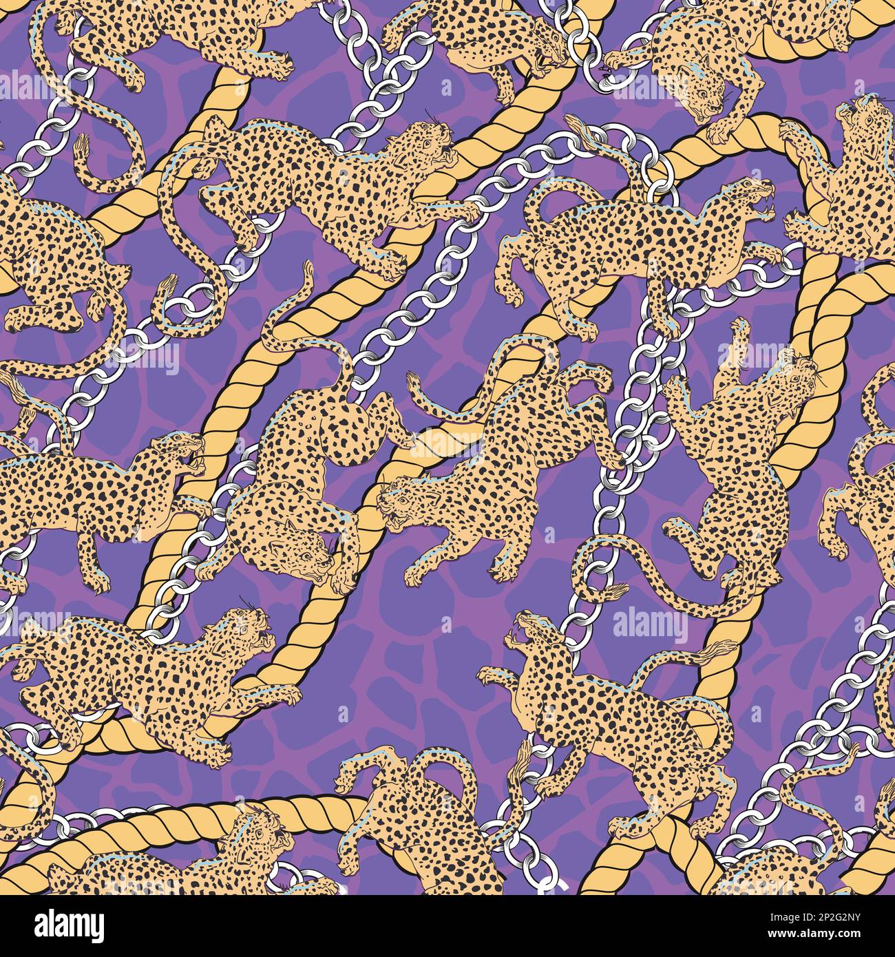 continuous design with golden rope and chains. Pattern seamless for ...