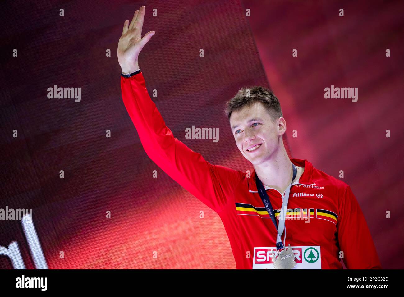 Belgian Julien Watrin celebrates during the podium ceremony of the men ...