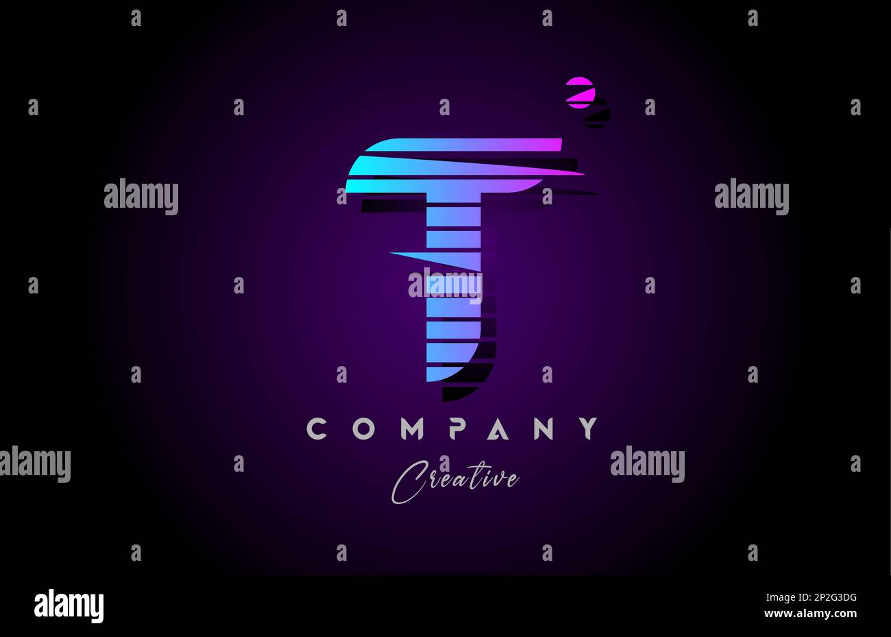 pink blue T alphabet letter logo icon design with line stripe and ...