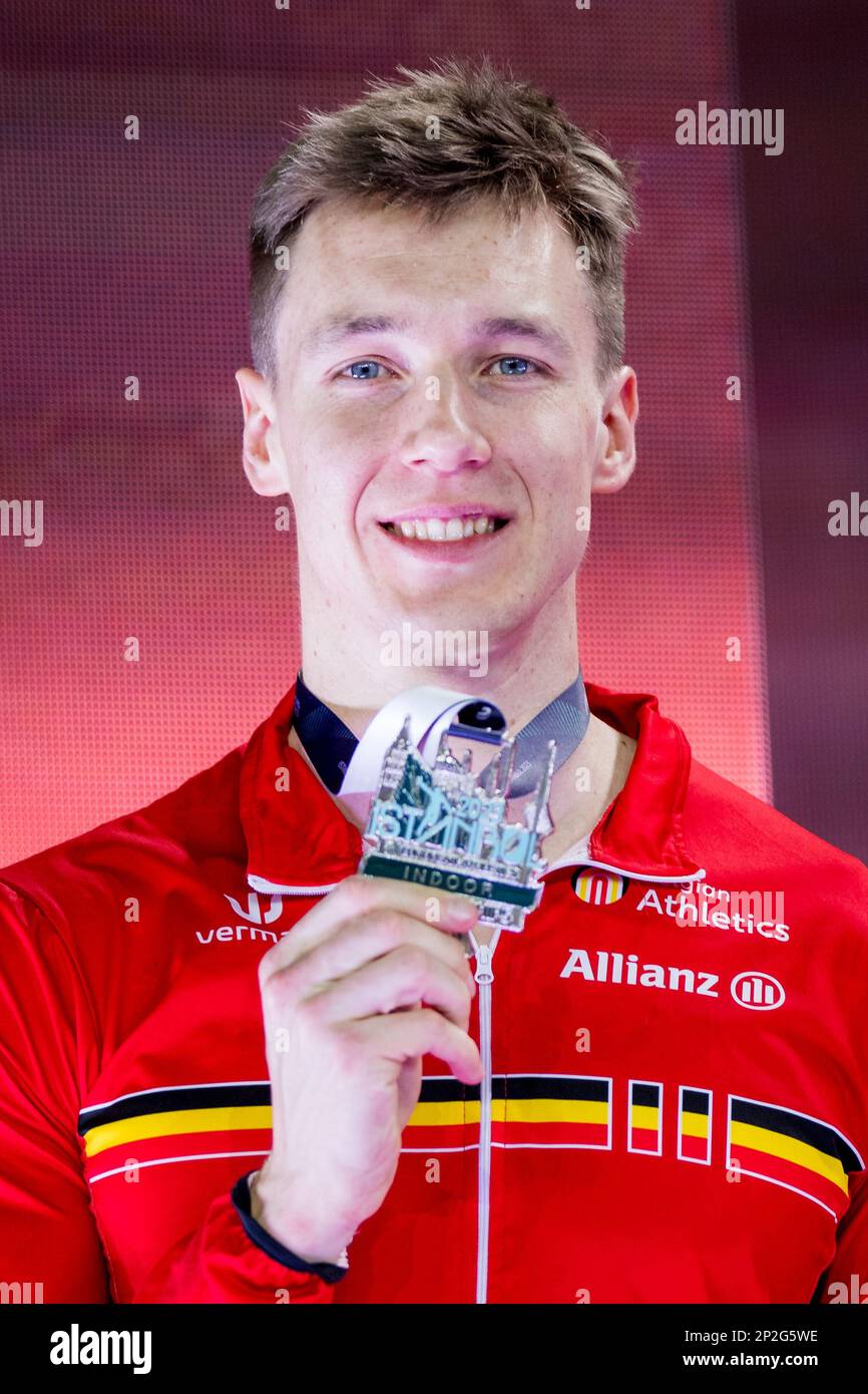 Belgian Julien Watrin celebrates during the podium ceremony of the men ...