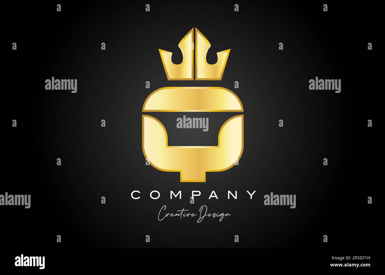 gold golden Q alphabet letter logo icon design. Creative crown king ...