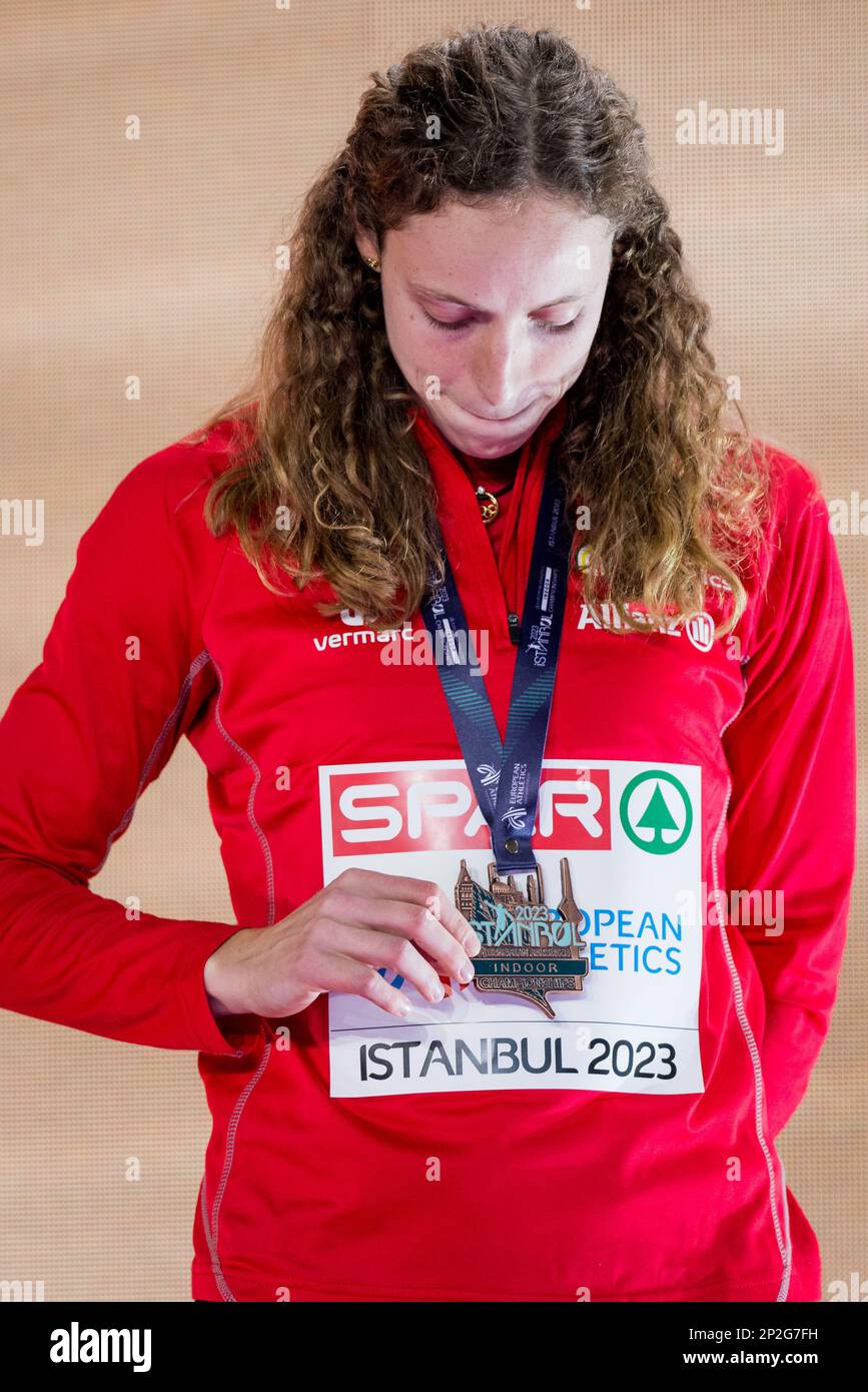 Belgian Noor Vidts pictured on the podium ceremony of the women's ...