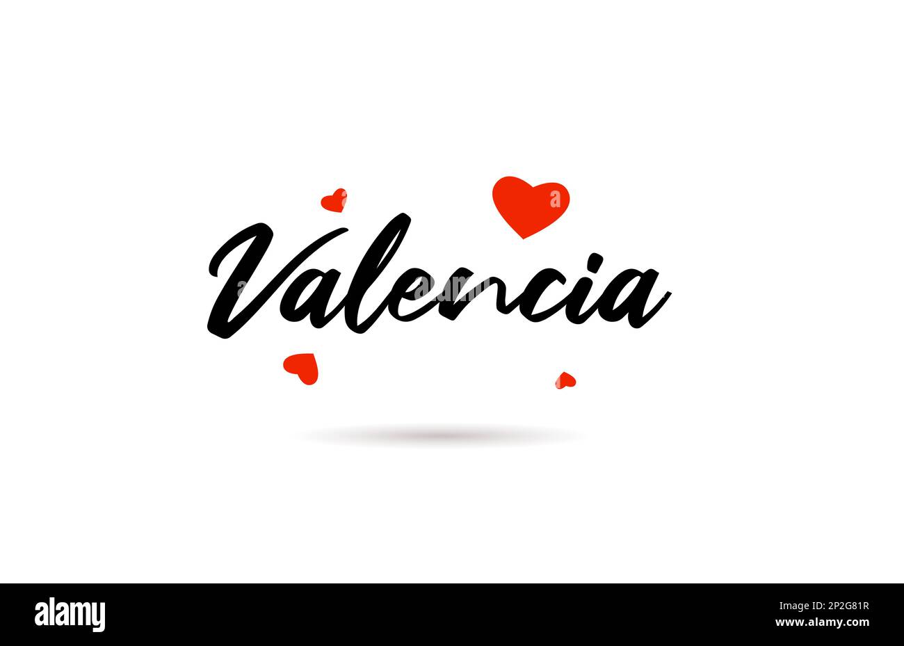 Valencia handwritten city typography text word with love heart. Hand ...