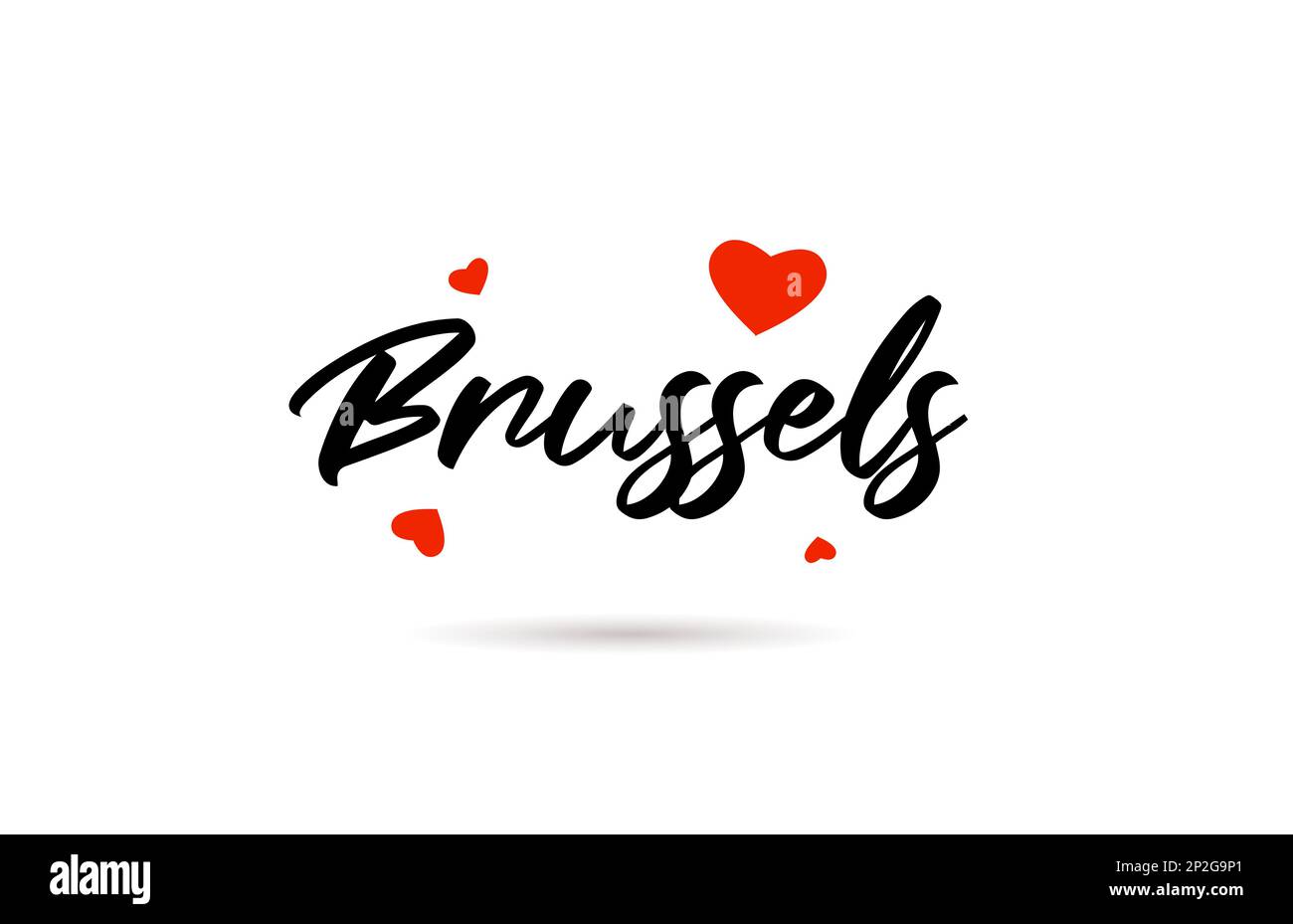 Brussels handwritten city typography text word with love heart. Hand ...