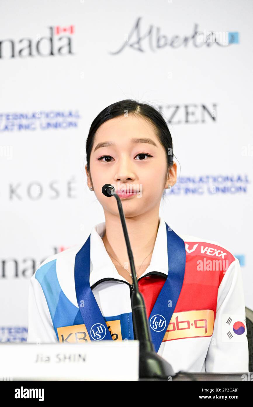 Jia SHIN (KOR) at press conference, at the ISU World Junior Figure Skating Championships 2023 ...