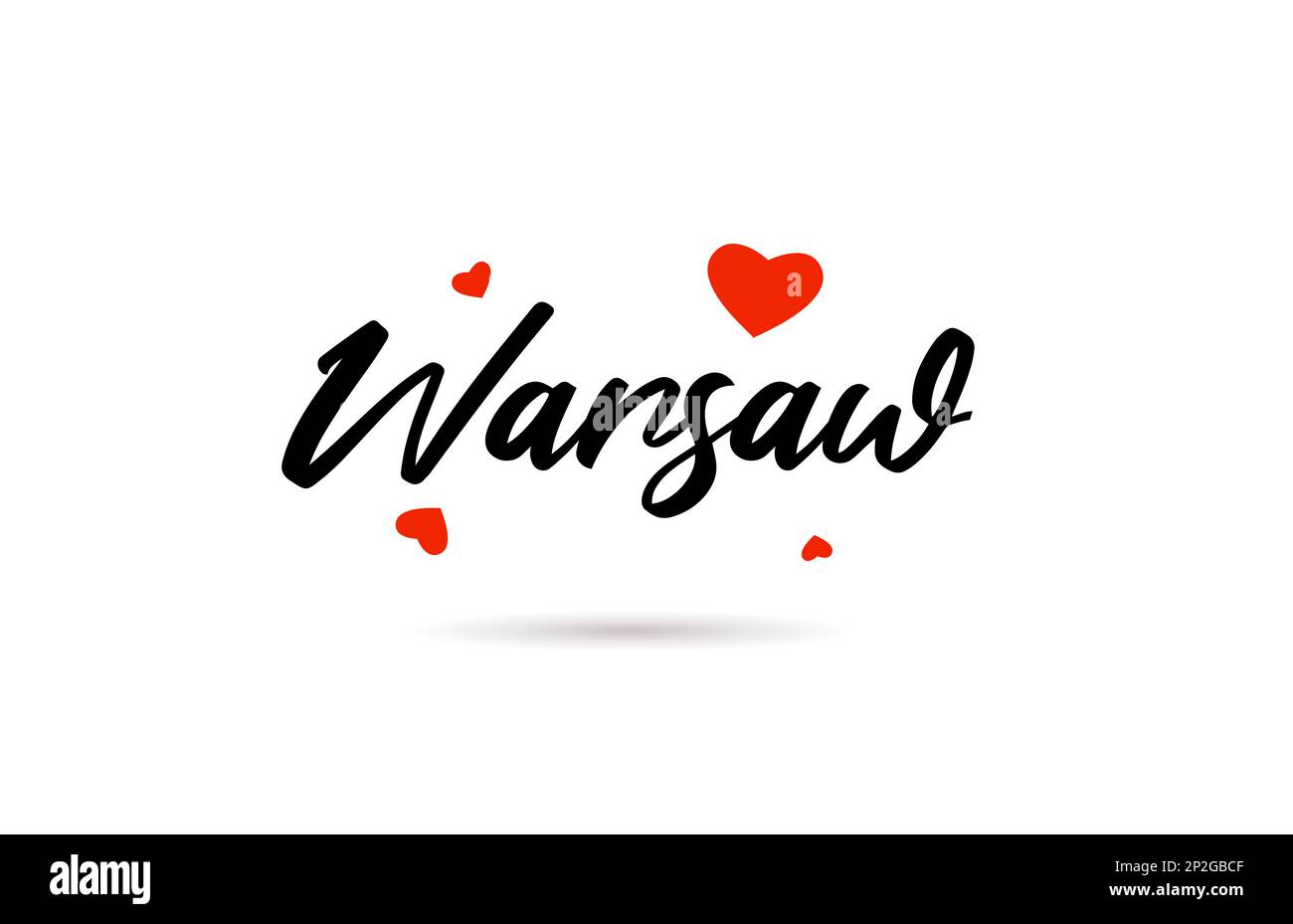 Warsaw handwritten city typography text word with love heart. Hand ...