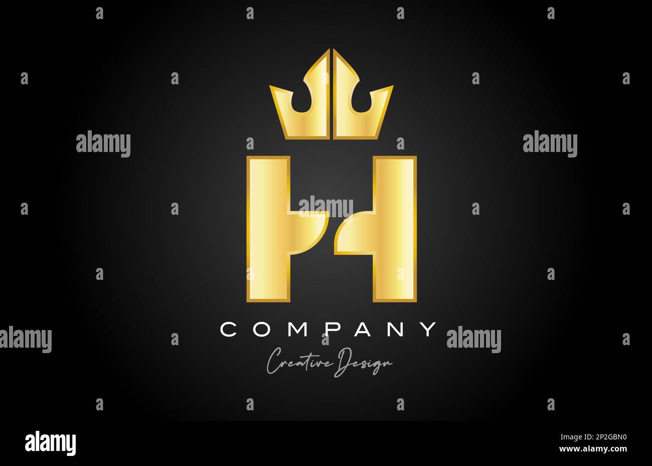 gold golden H alphabet letter logo icon design. Creative crown king ...