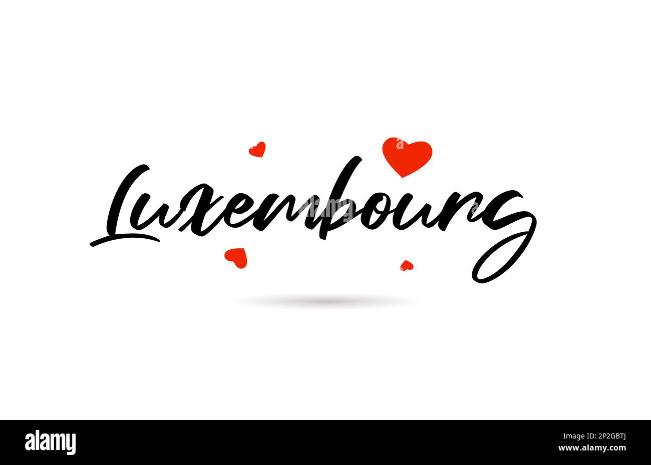 Luxembourg handwritten city typography text word with love heart. Hand ...