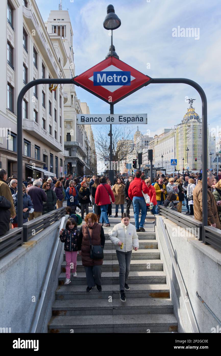 Madrid, Spain - February 23, 2023: Banco de Espana Metro Station Sign ...