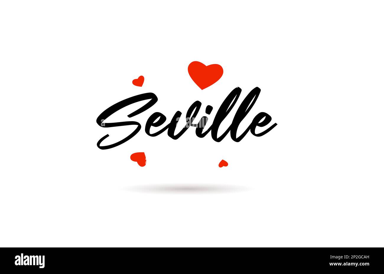 Seville handwritten city typography text word with love heart. Hand ...