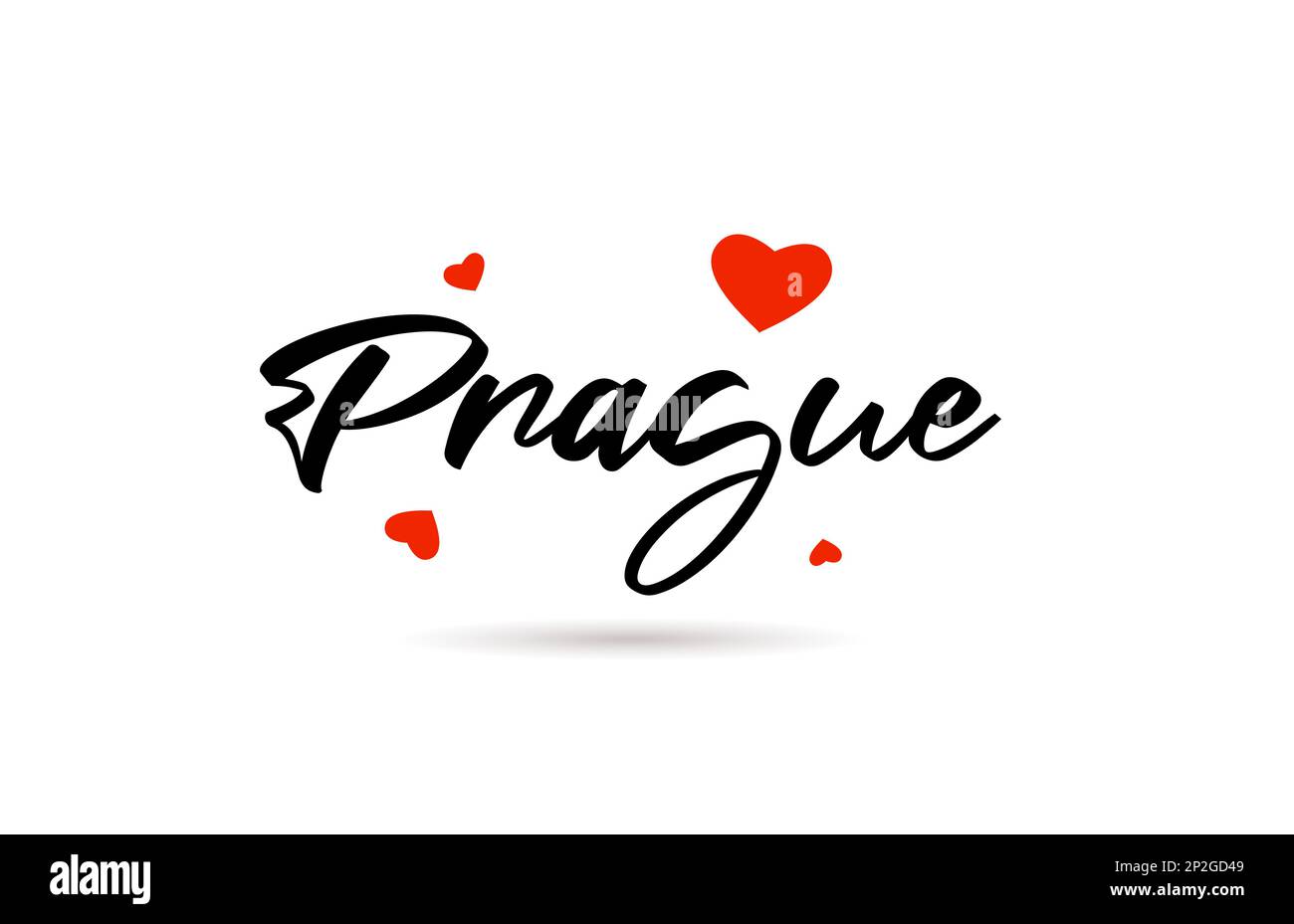 Prague handwritten city typography text word with love heart. Hand ...