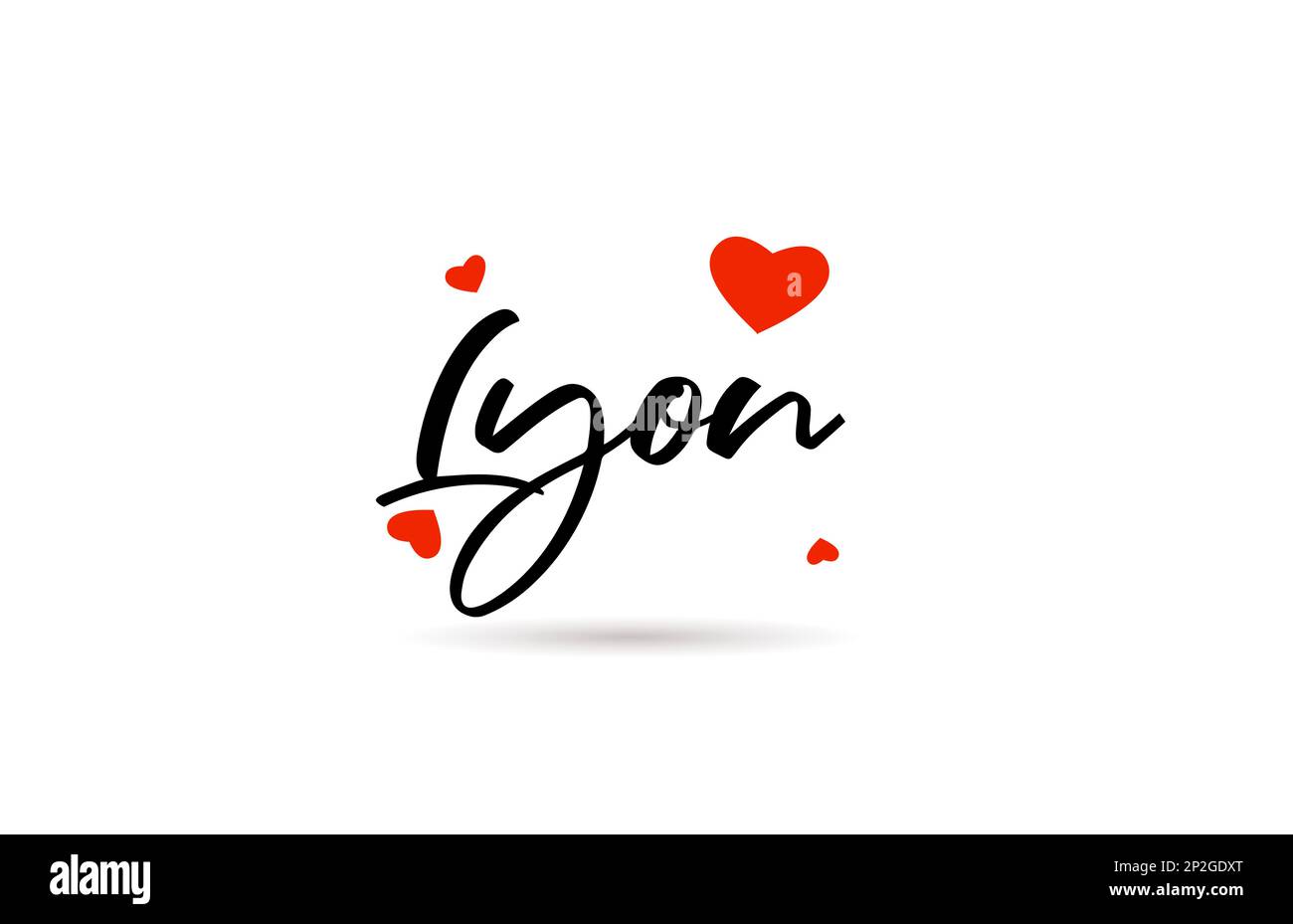 Lyon handwritten city typography text word with love heart. Hand ...