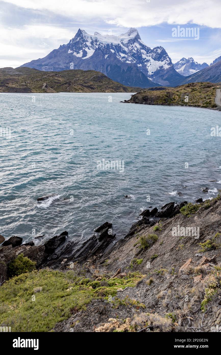 Impressive mountains and a lake with turquoise water at Torres del ...