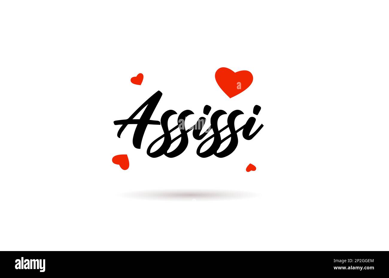 Assissi handwritten city typography text word with love heart. Hand ...
