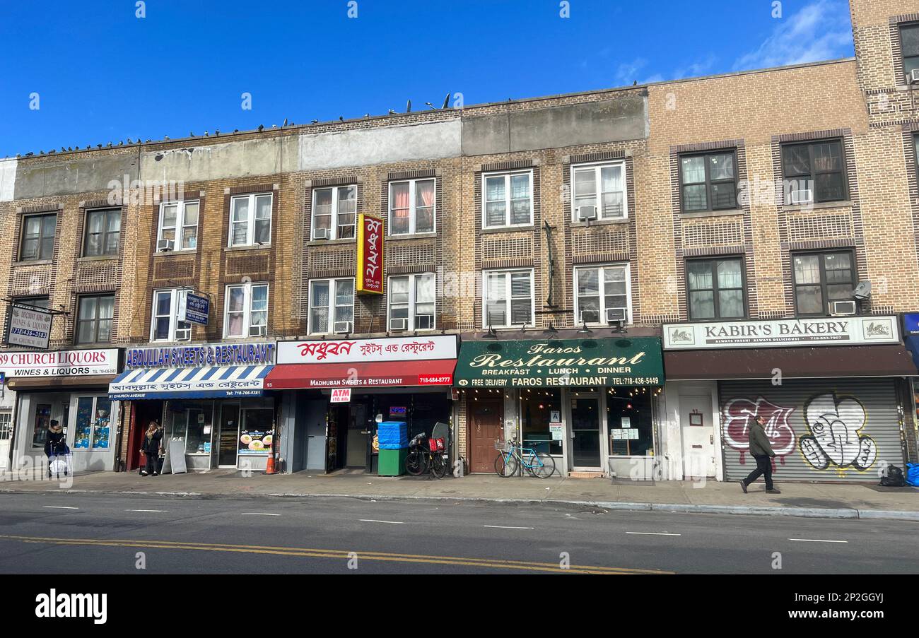 Strip of stores along Church Avenue in the multiethnic Kensington ...