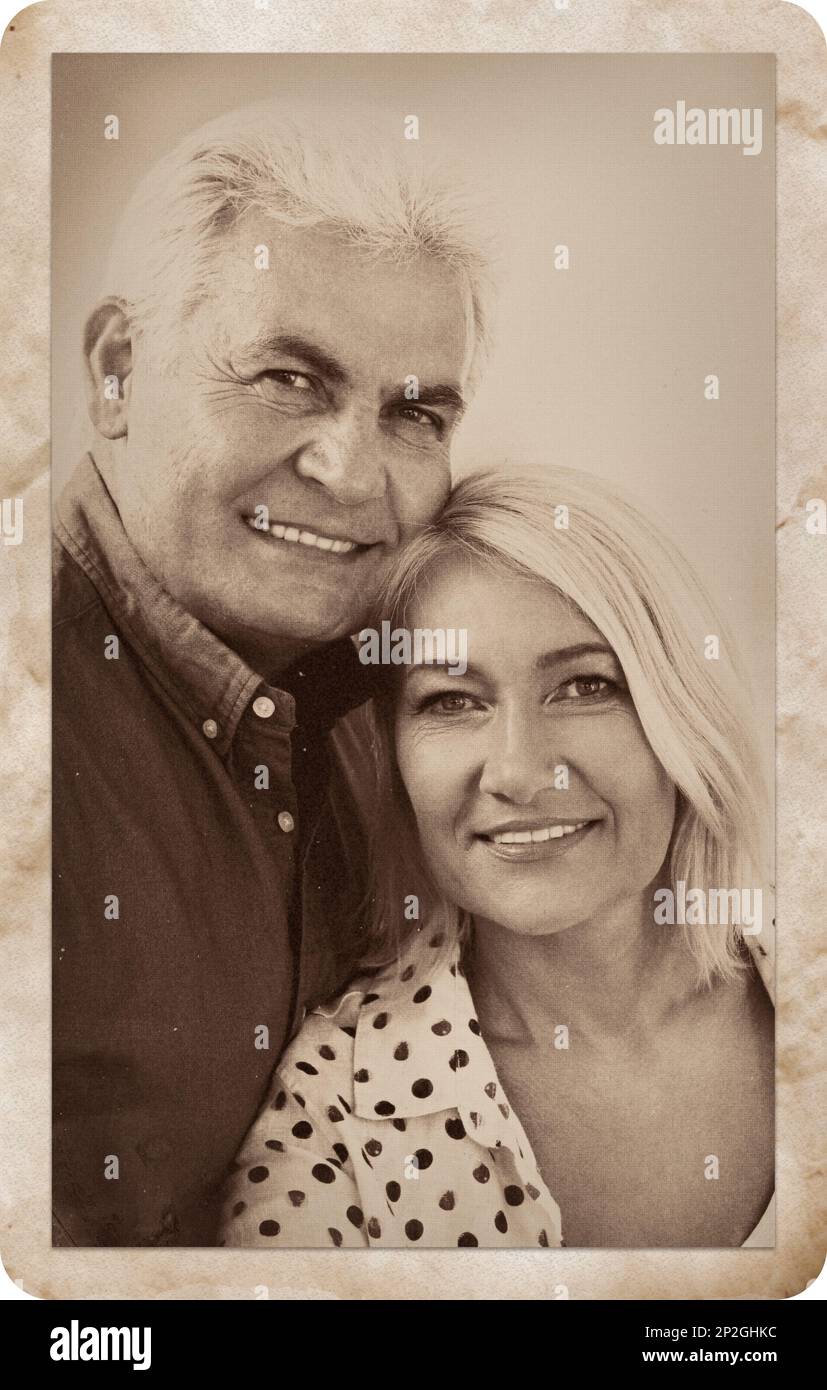 Old picture of senior couple. Portrait for family tree Stock Photo - Alamy