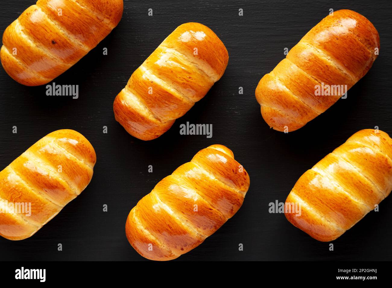 Homemade Kolache Rolls Ready to Eat, top view. Flat lay, overhead, from ...