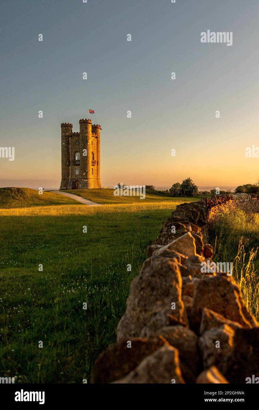 Broadway Tower at Sunrise Twilight Stock Photo - Alamy