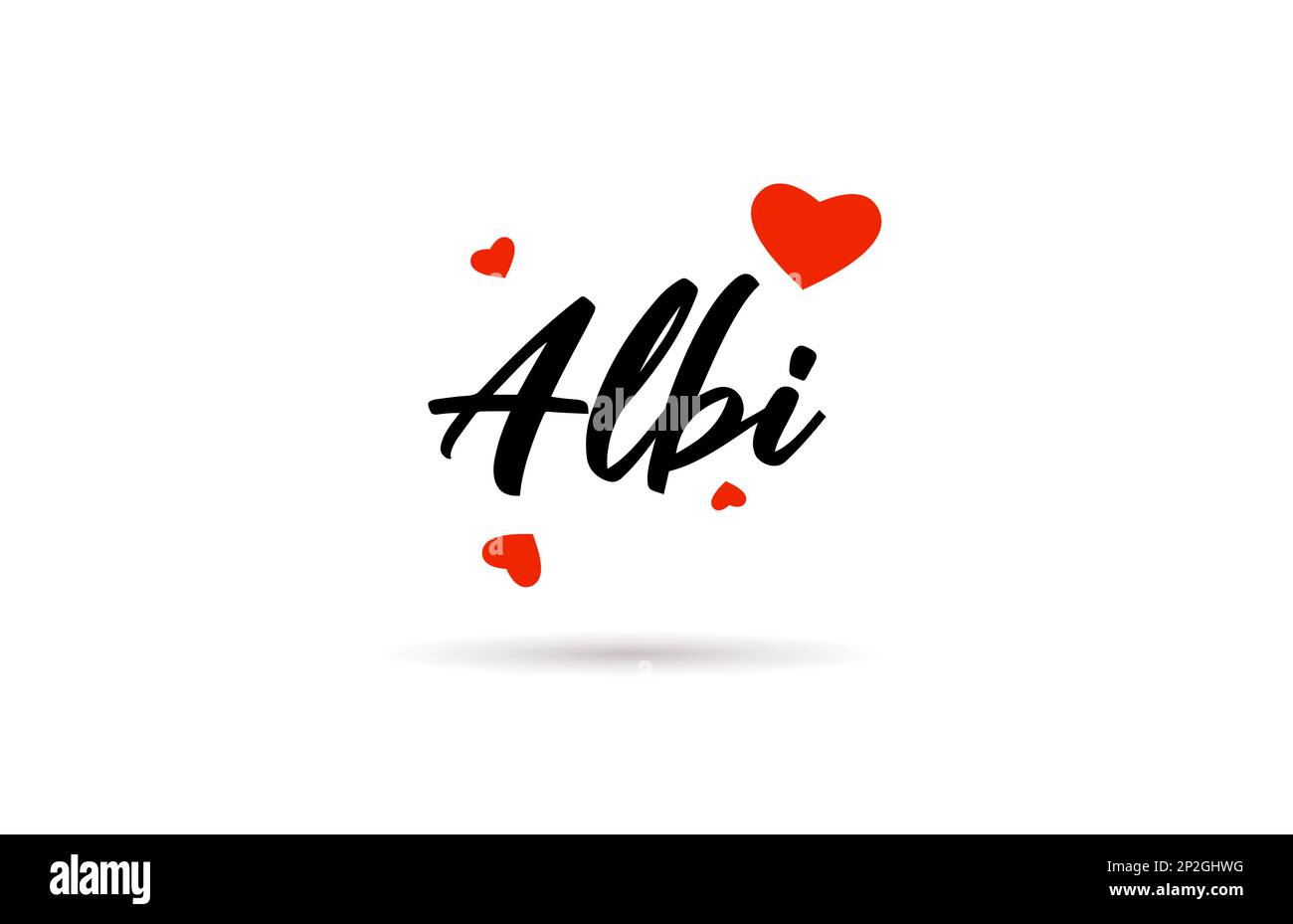 Albi handwritten city typography text word with love heart. Hand ...