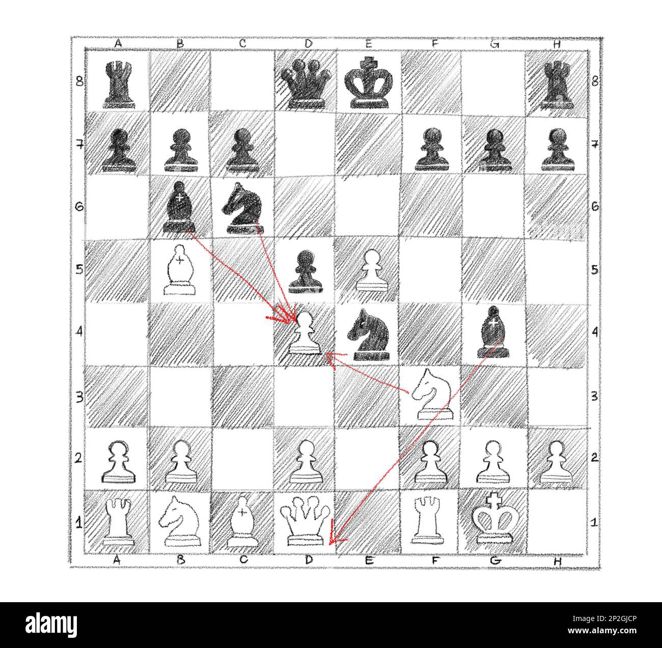Illustration of board with chess pieces, top view. Strategy for winning ...