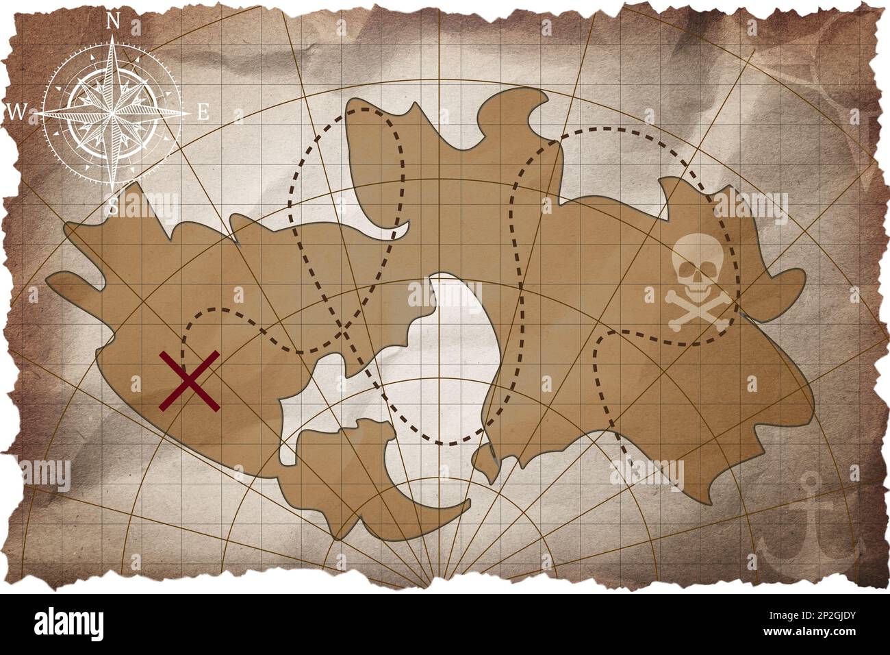 Old pirate treasure map on white background, illustration Stock Photo ...