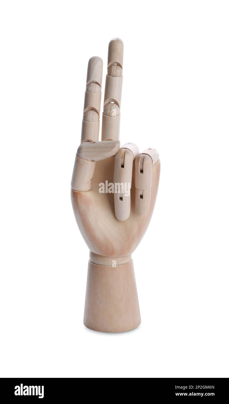 Wooden hand model on white background. Mannequin part Stock Photo - Alamy