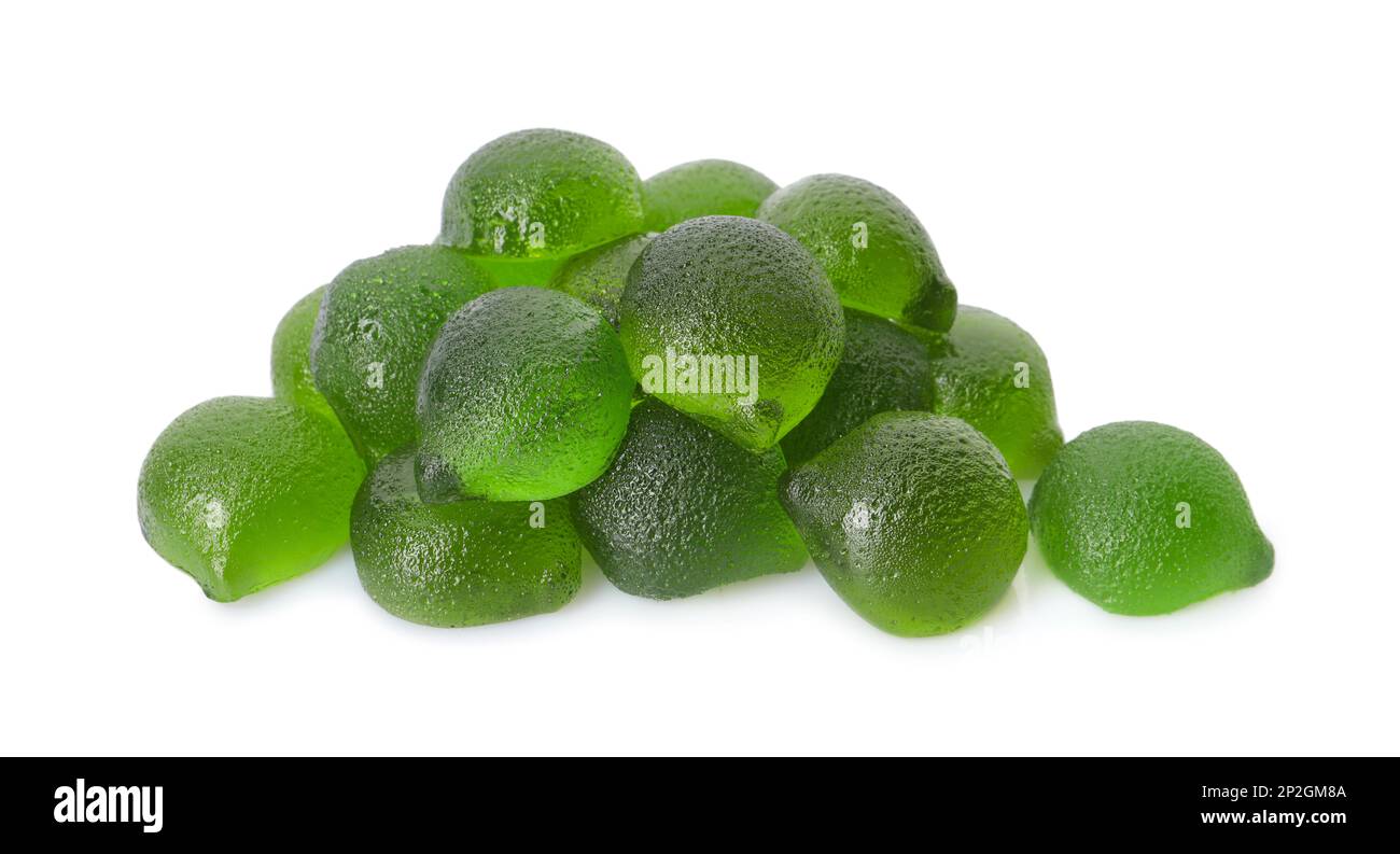 Pile of delicious gummy lime candies on white background Stock Photo ...