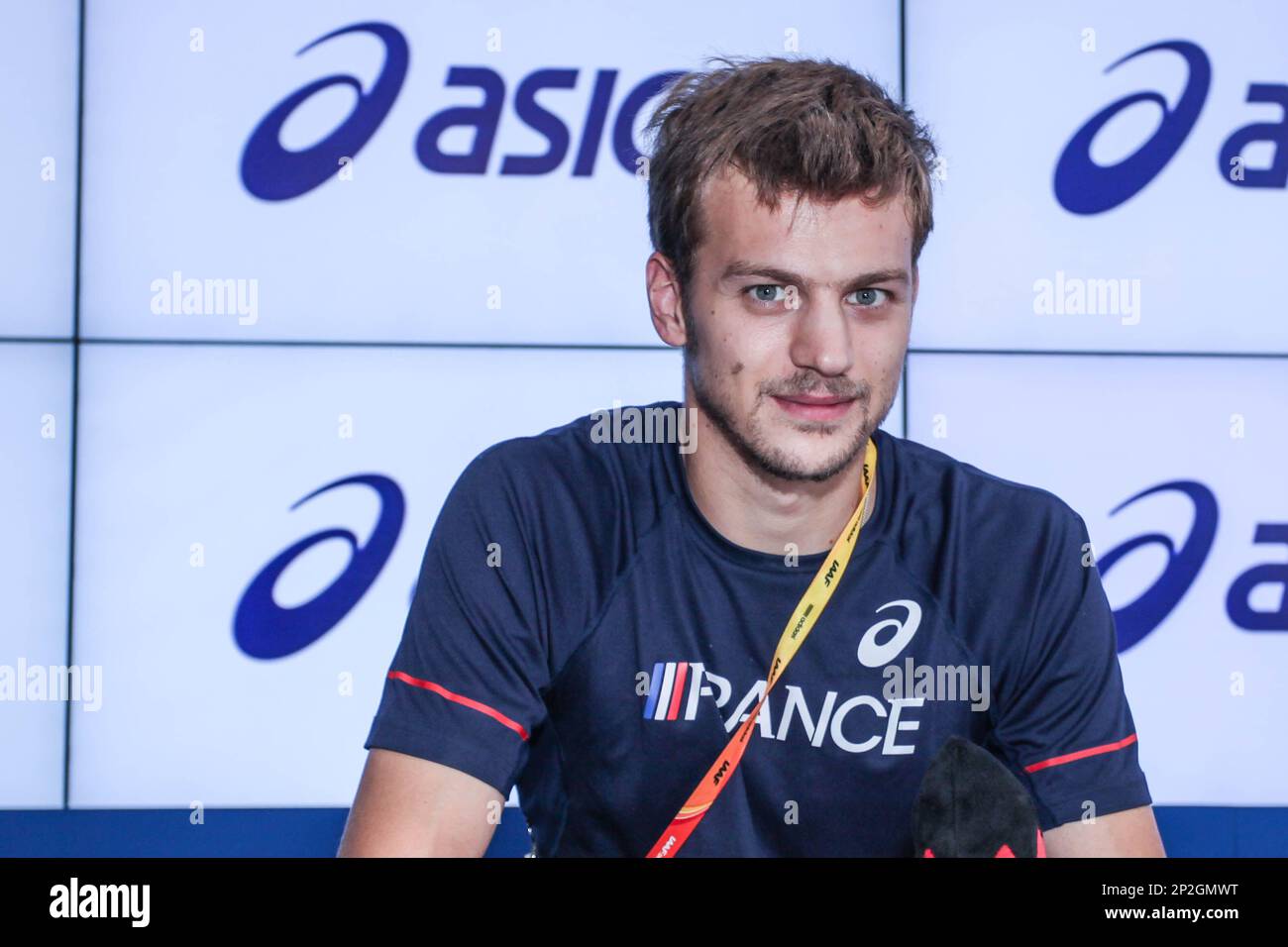 French sprinter Christophe Lemaitre poses at a press conference by ...