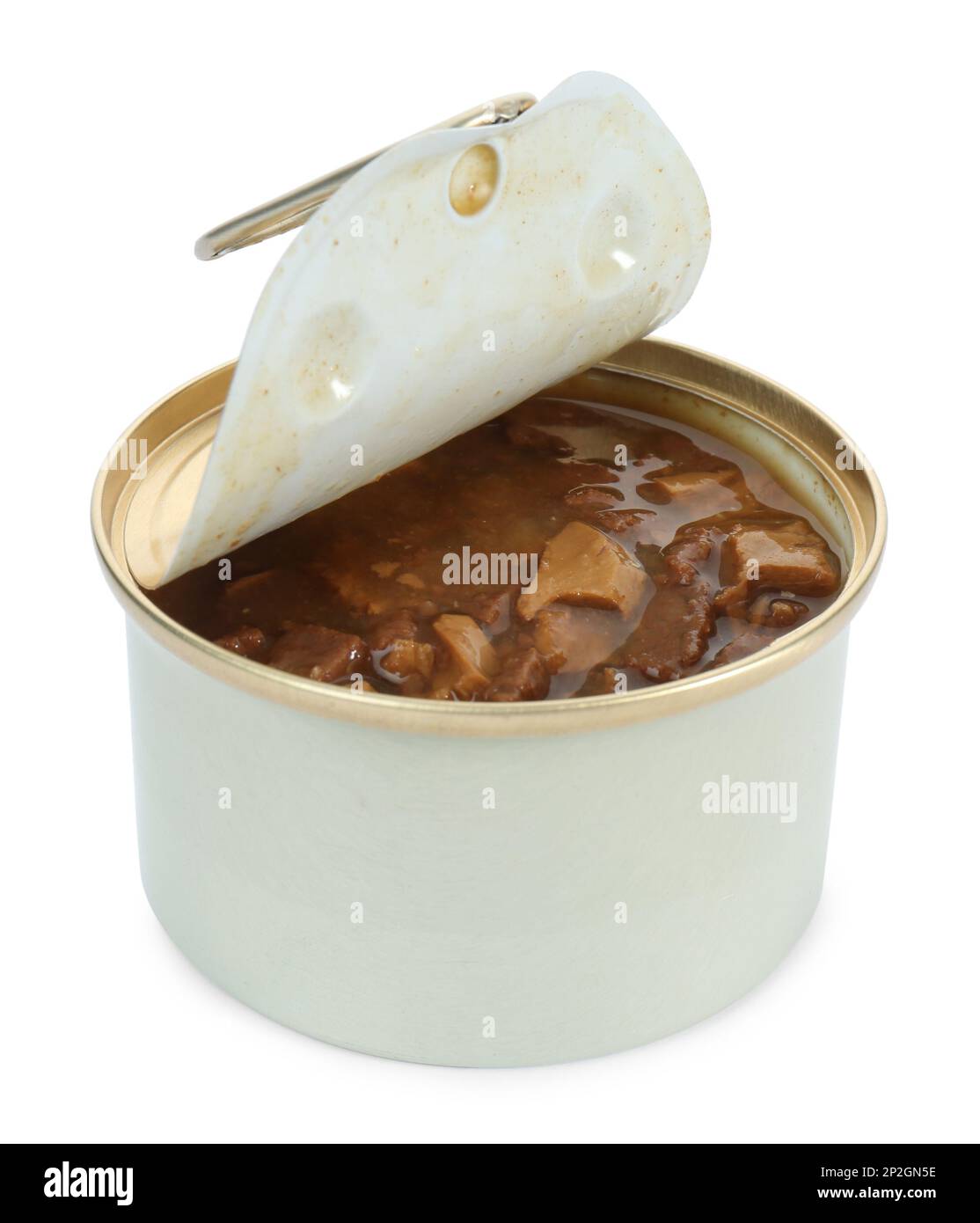 Tin can of wet pet food isolated on white Stock Photo - Alamy