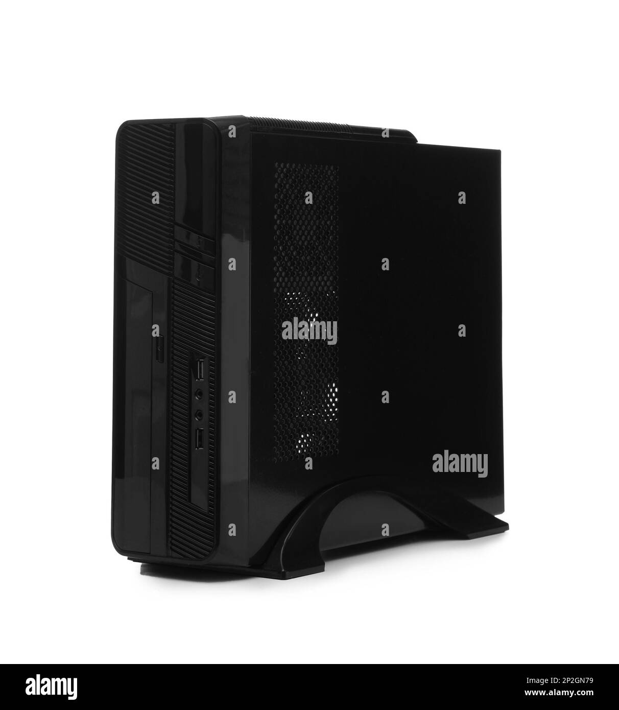 Modern black computer system unit isolated on white Stock Photo - Alamy