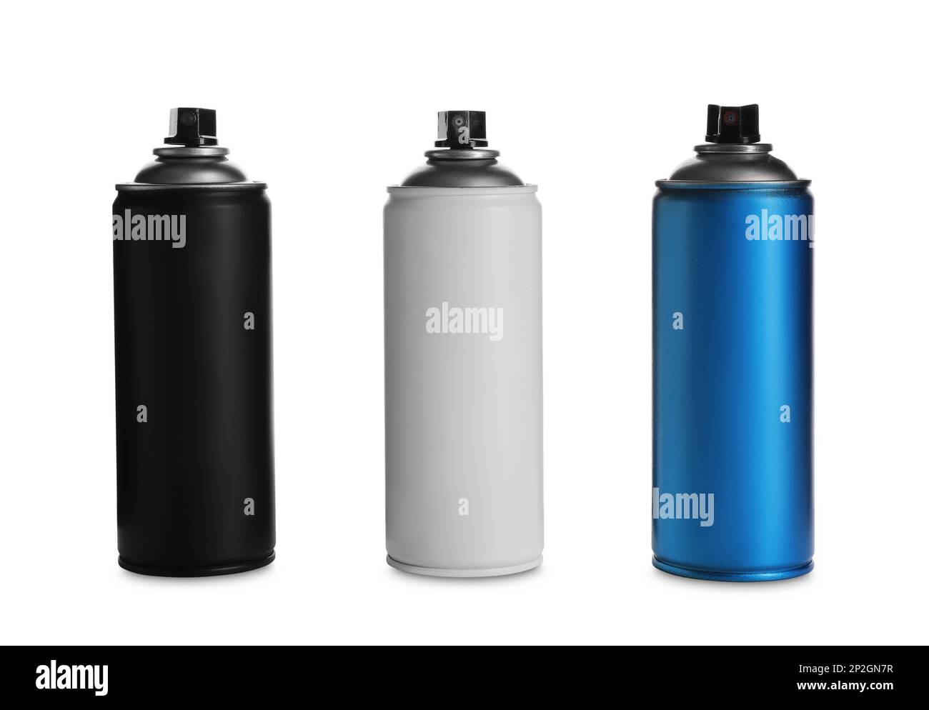 Cans of different spray paints on white background. Graffiti supplies ...