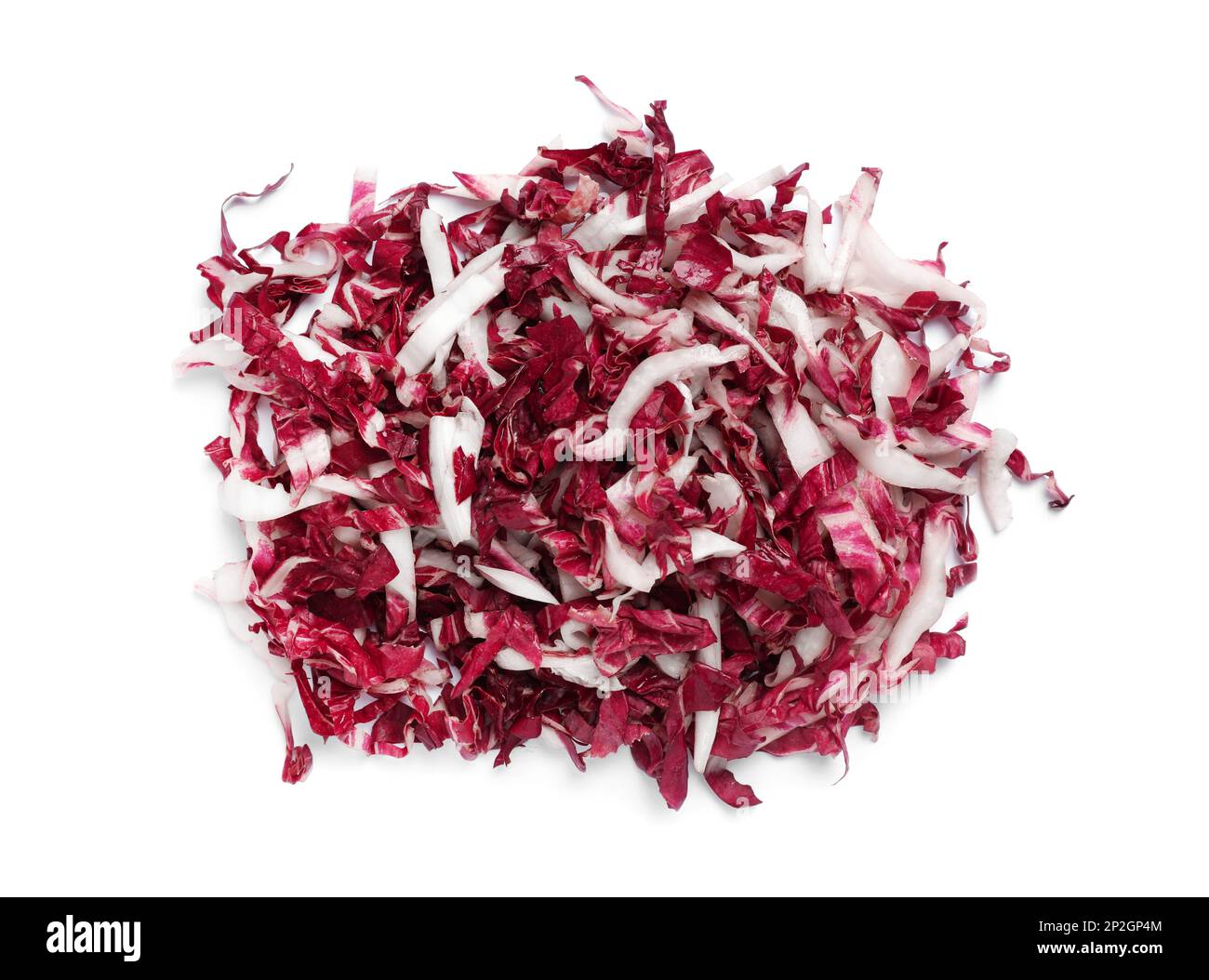 Pile of shredded radicchio on white background, top view Stock Photo ...
