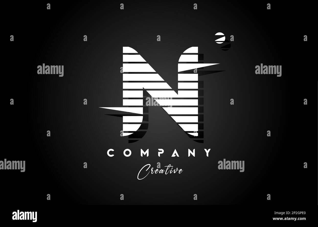 line N alphabet letter logo icon design with black and white stripe and circle. Creative ...