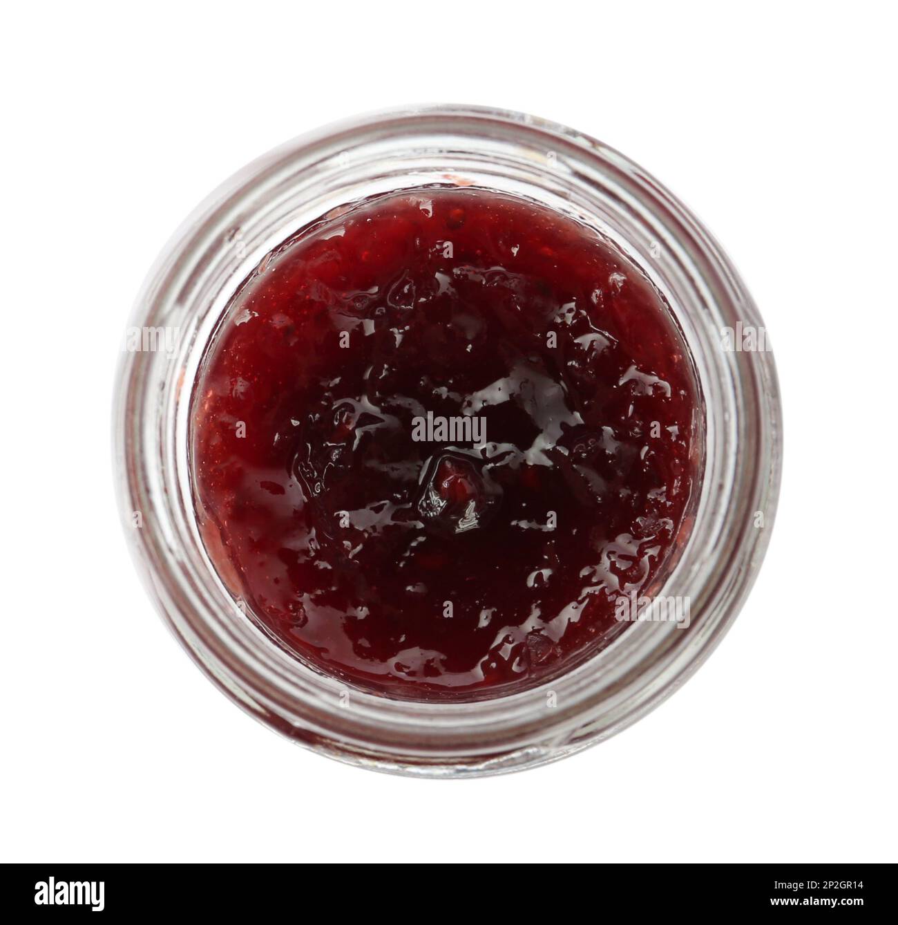 Glass jar with sweet jam isolated on white, top view Stock Photo - Alamy