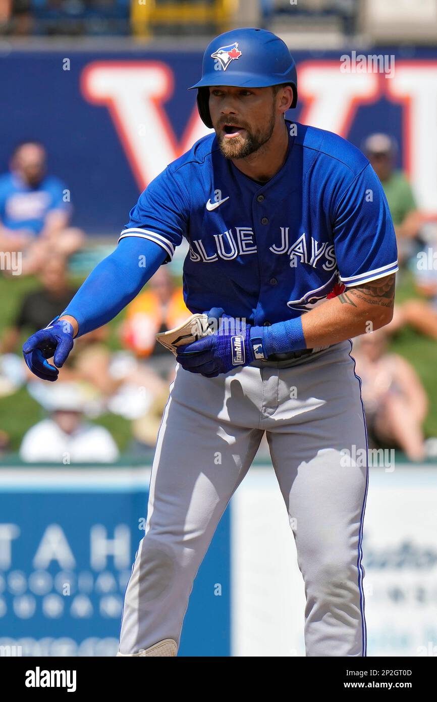 Toronto Blue Jays' Nathan Lukes reacts after his double against the ...
