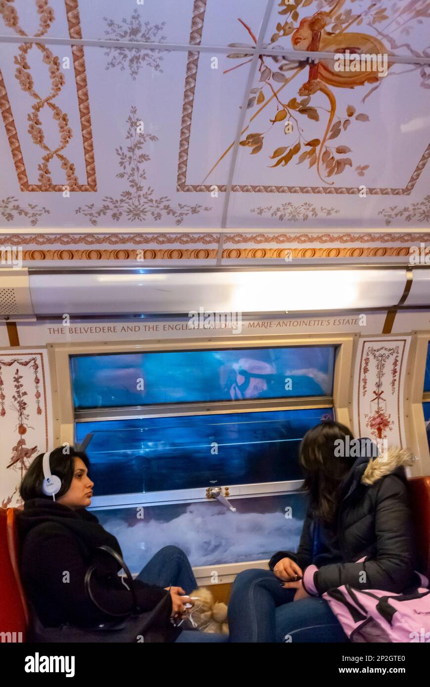 Paris, France, Female Passengers riding RER SNCF Train interior Car ...