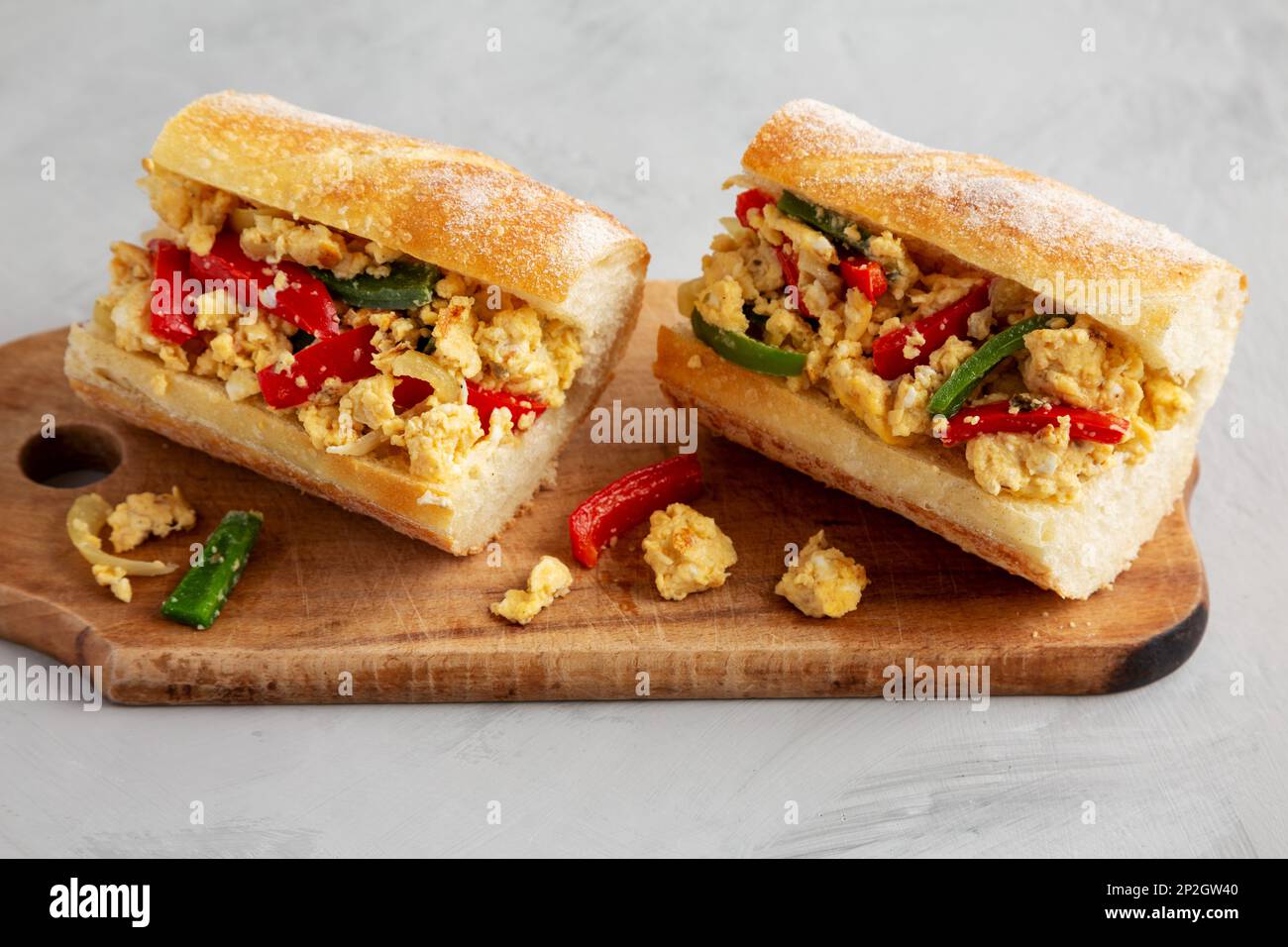 Homemade Easter Pepper and Egg Sandwich on a rustic wooden board, side ...