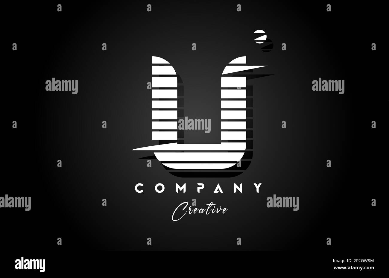 line U alphabet letter logo icon design with black and white stripe and ...